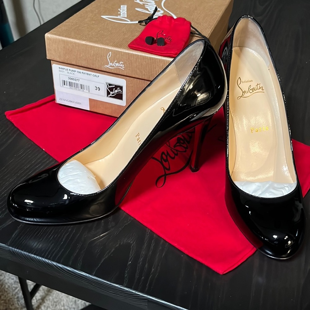 Christian Louboutin Simple Pump 100 Black Patent. - Gem